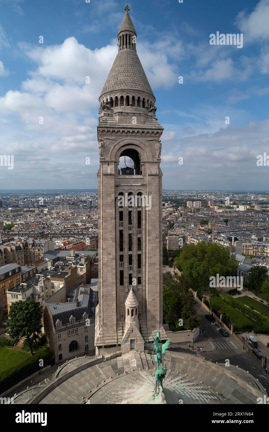 Bell tower of the Sacre-Coeur Basilica, church in Motmartre, Paris ...