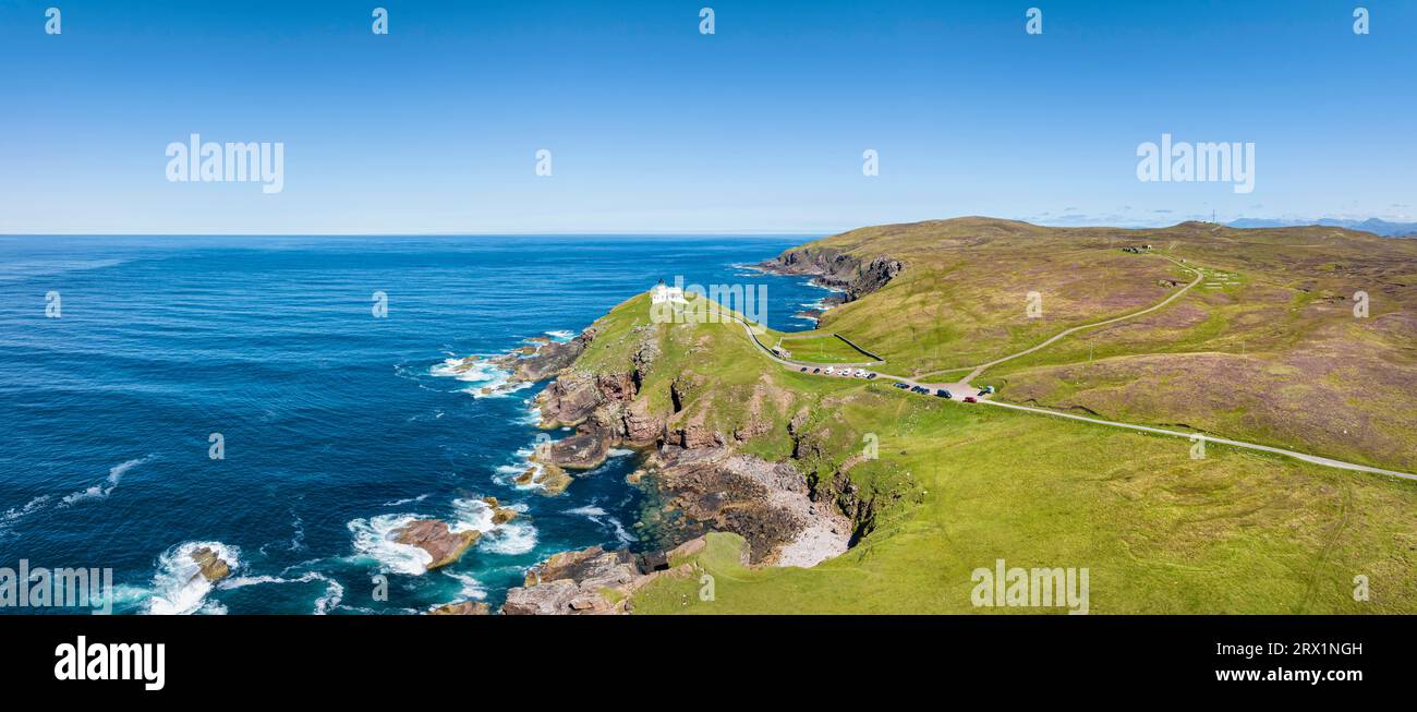 Aerial panorama of the lighthouse at Stoer Head, County Sutherland ...