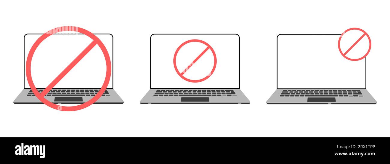 Warning sign. A set of illustrations of a laptop with a stop sign Stock ...