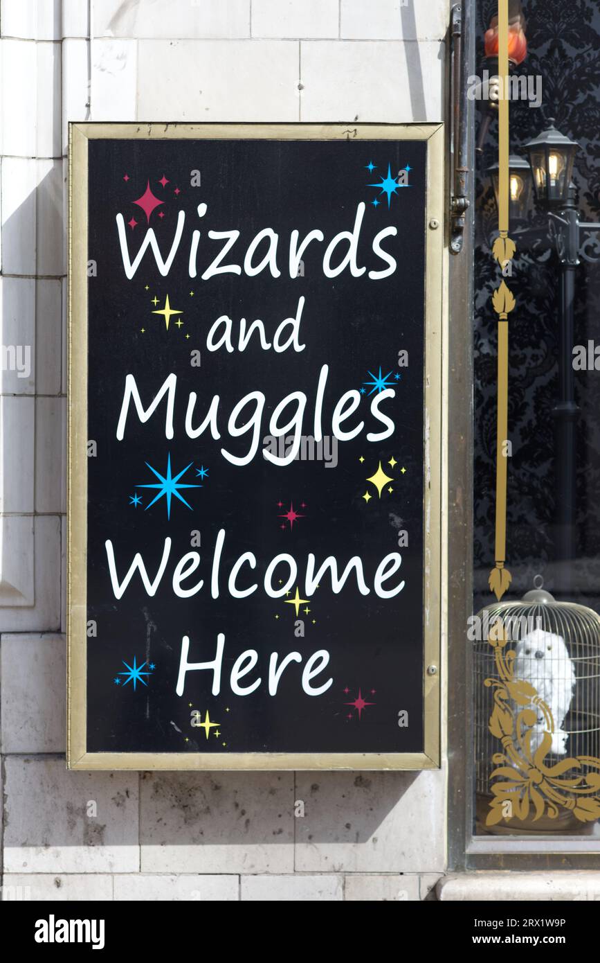 wizards and muggles welcome sign Stock Photo - Alamy