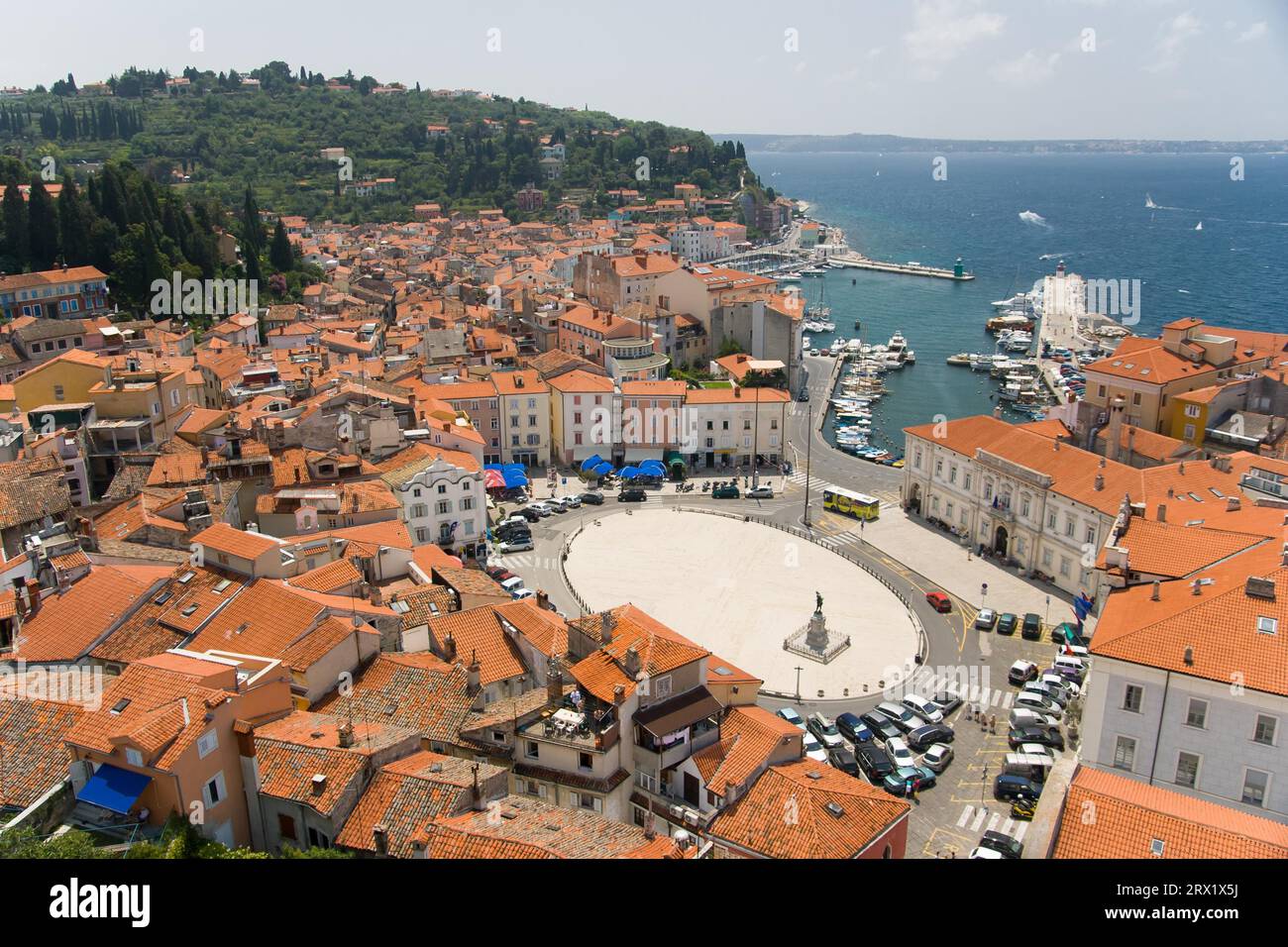 PIRAN, SLOVENIA, JUNE 25: Tartini Square on a hot summer's day on June ...