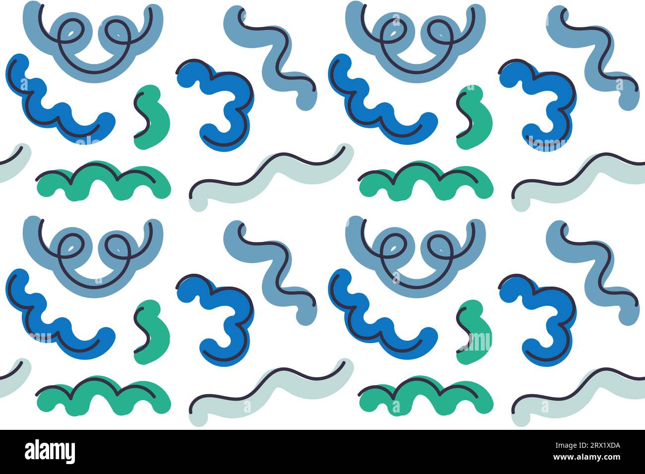 Seamless pattern of colorful abstract squiggles print, scribble spiral ...