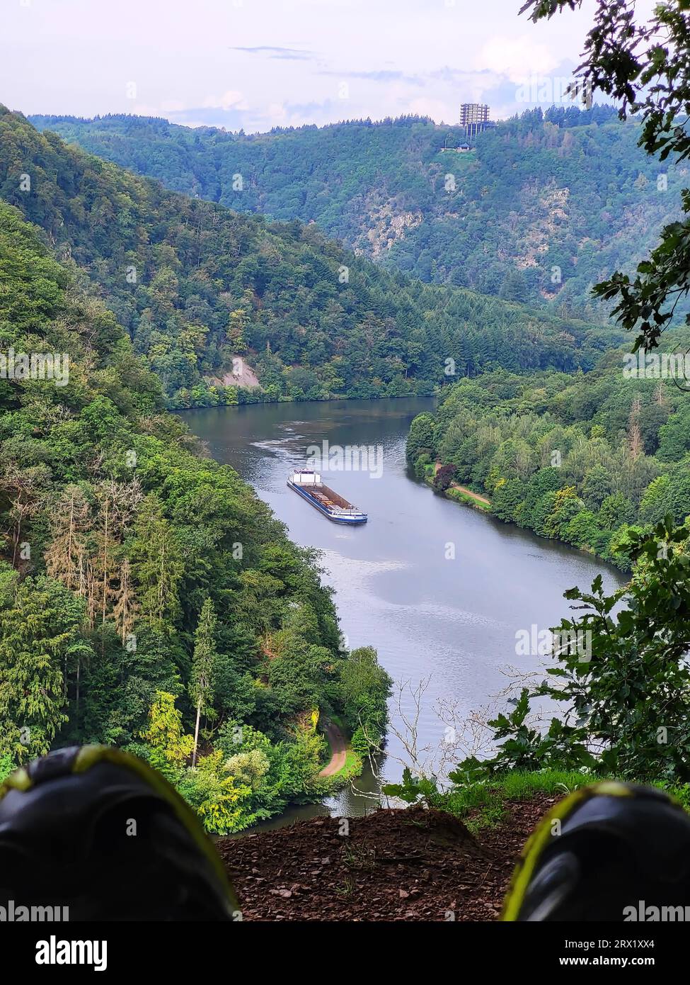 Aerial view of the Saar Loop. The Saar winds through the valley and is ...