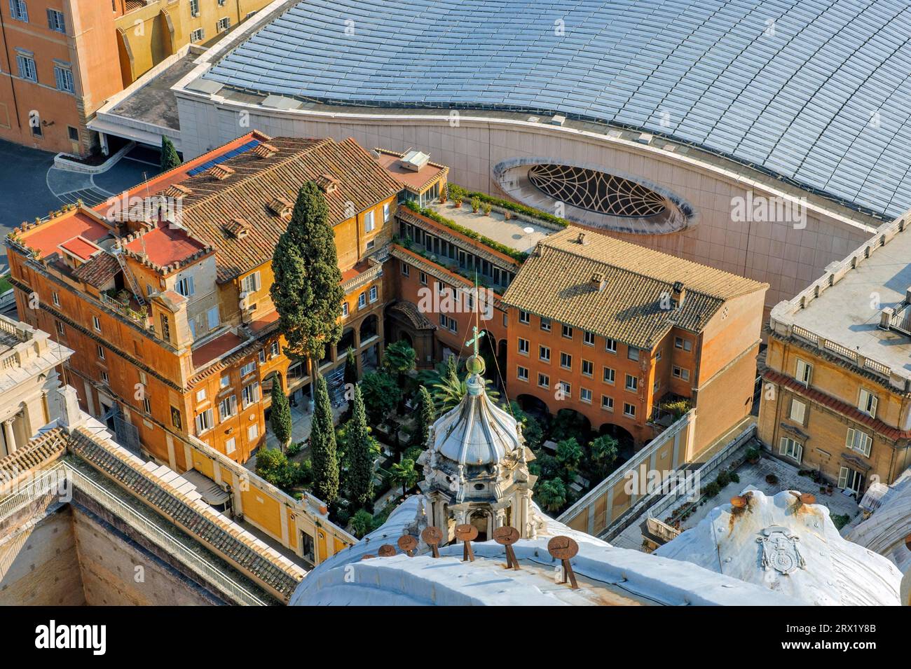 Bird's eye view of German cemetery in the Vatican next to St. Peter's ...