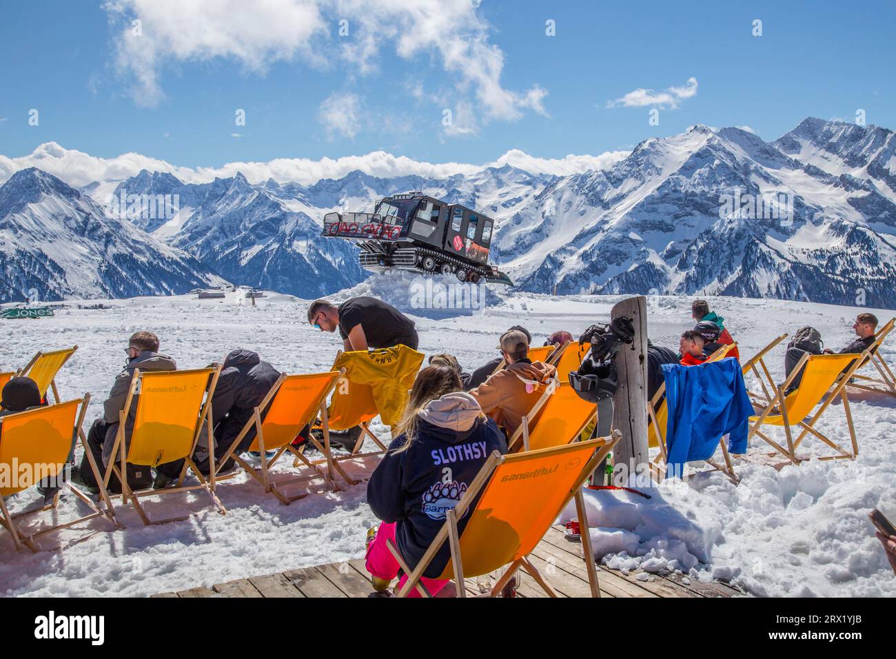 Deck chairs, Schneekarhuette, Penken ski area, Mayrhofen, Zillertal ...