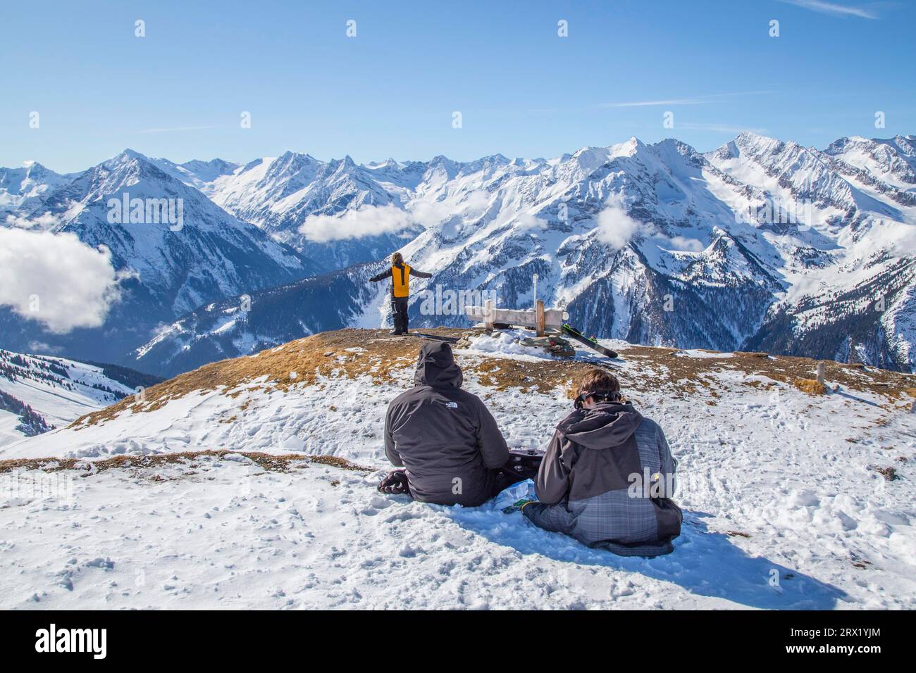 Snowboarding views of the Alpine chain, Penken ski area, Mayrhofen ...