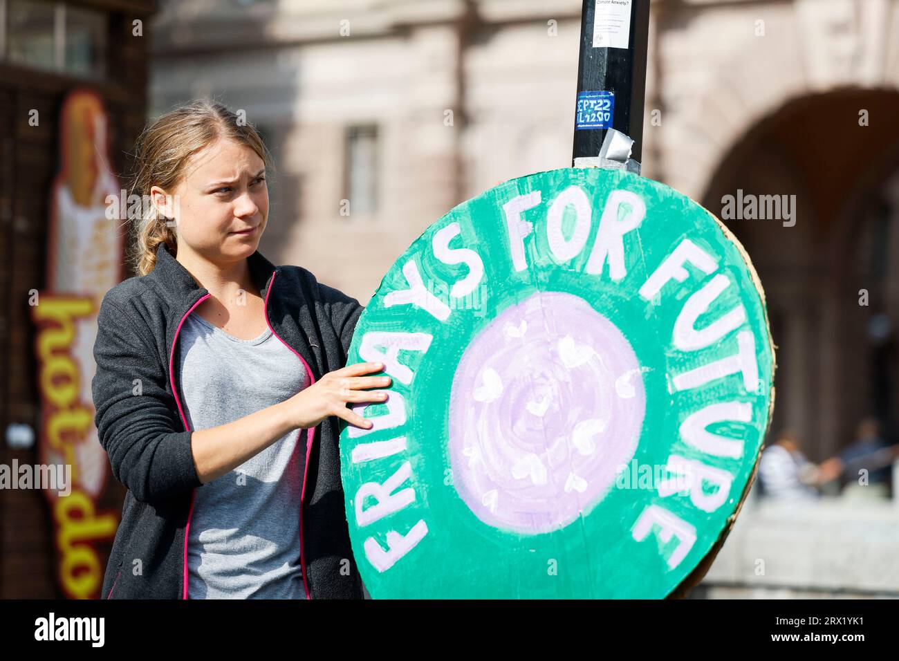 Greta Thunberg during a climate strike at Mynttorget, organized by the ...