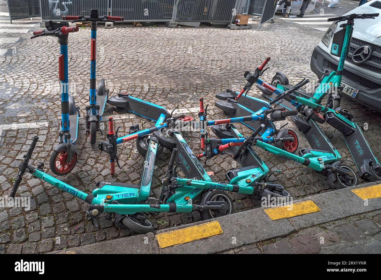 E-scooters thrown on the pile on the street, after the e-scooter ban in ...