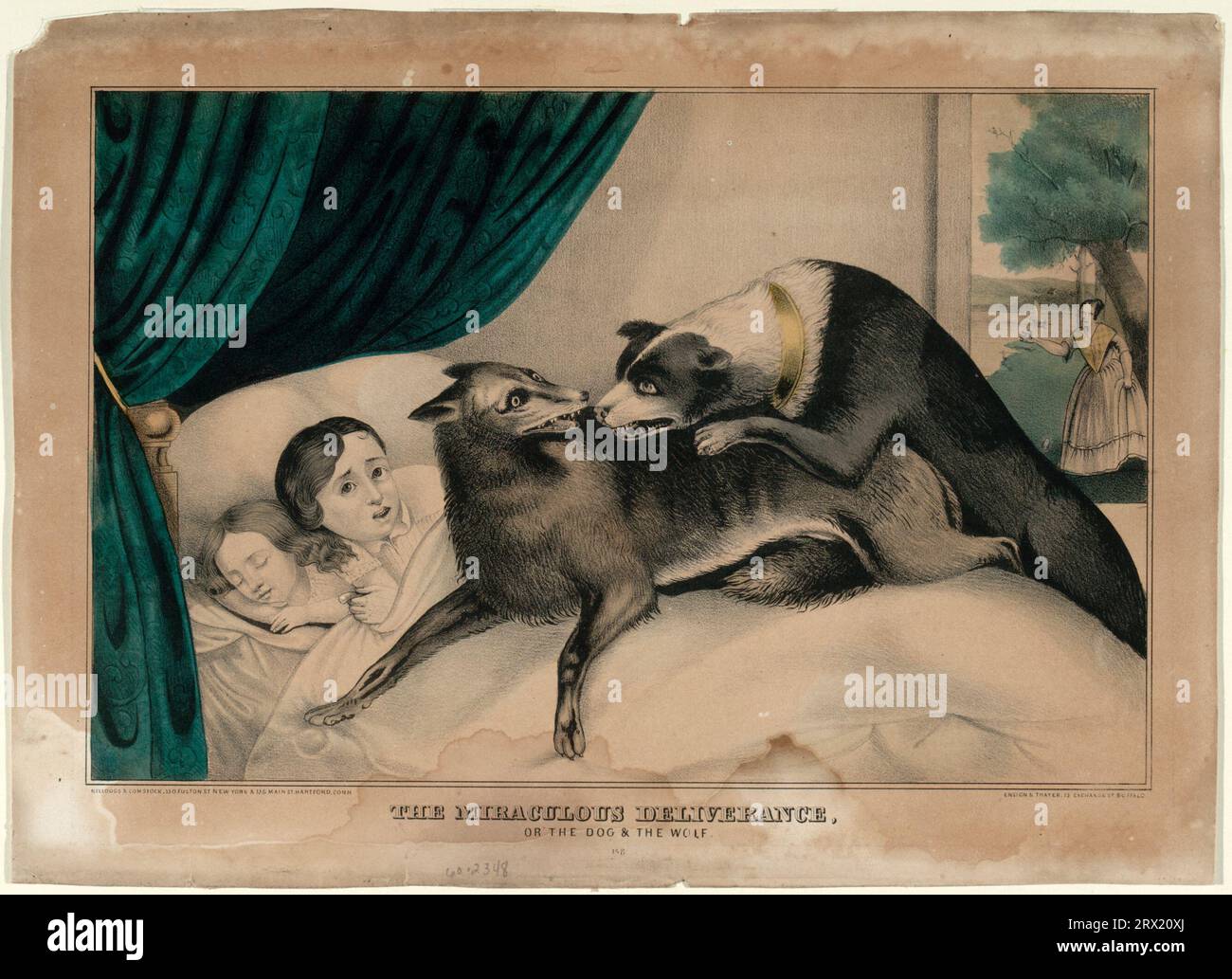 Lithograph, "The Miraculous Deliverance, or The Dog and The Wolf". DL ...