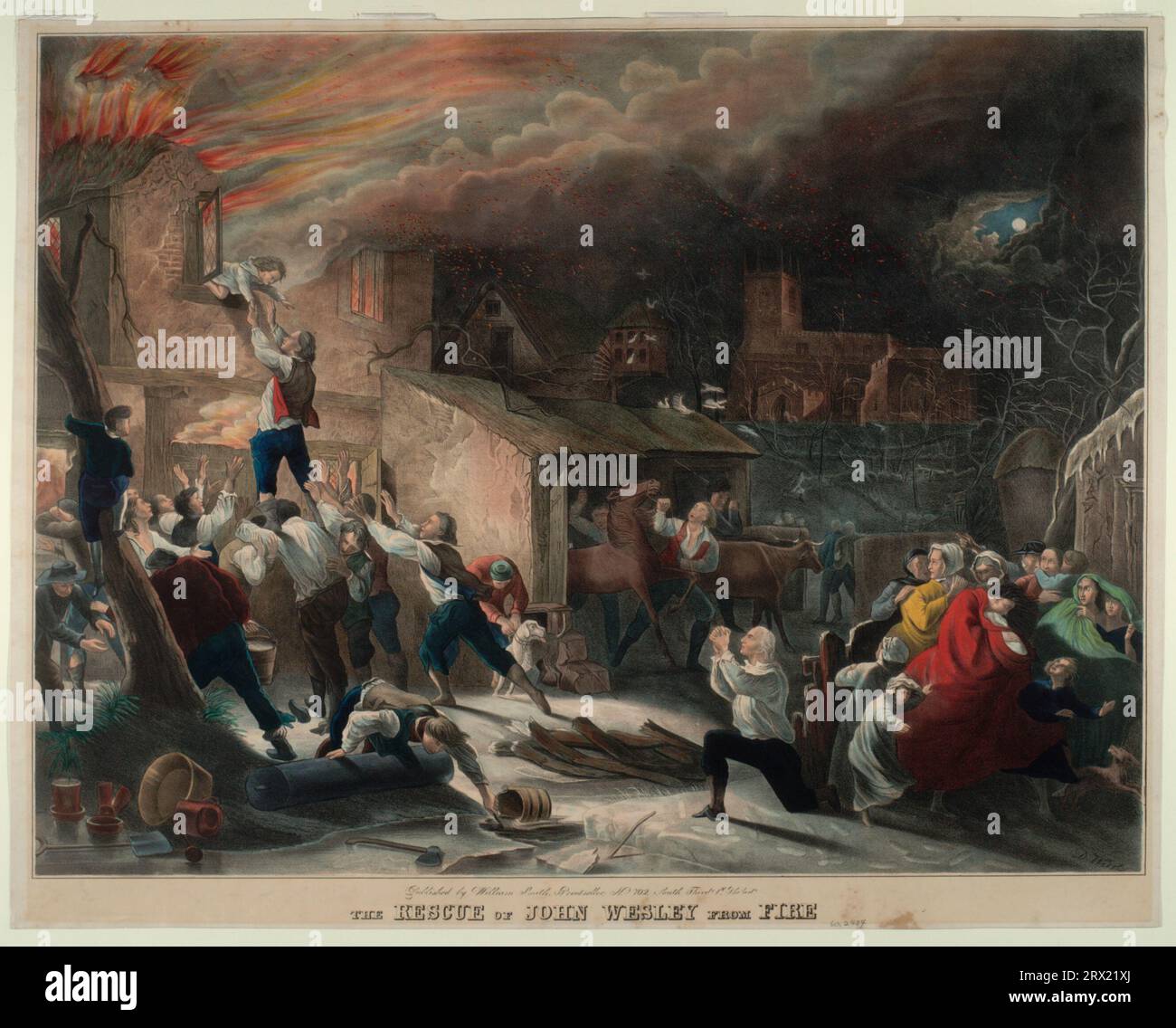 Lithograph, 'The Rescue of John Wesley from Fire'. DL*60.2484. Peters ...