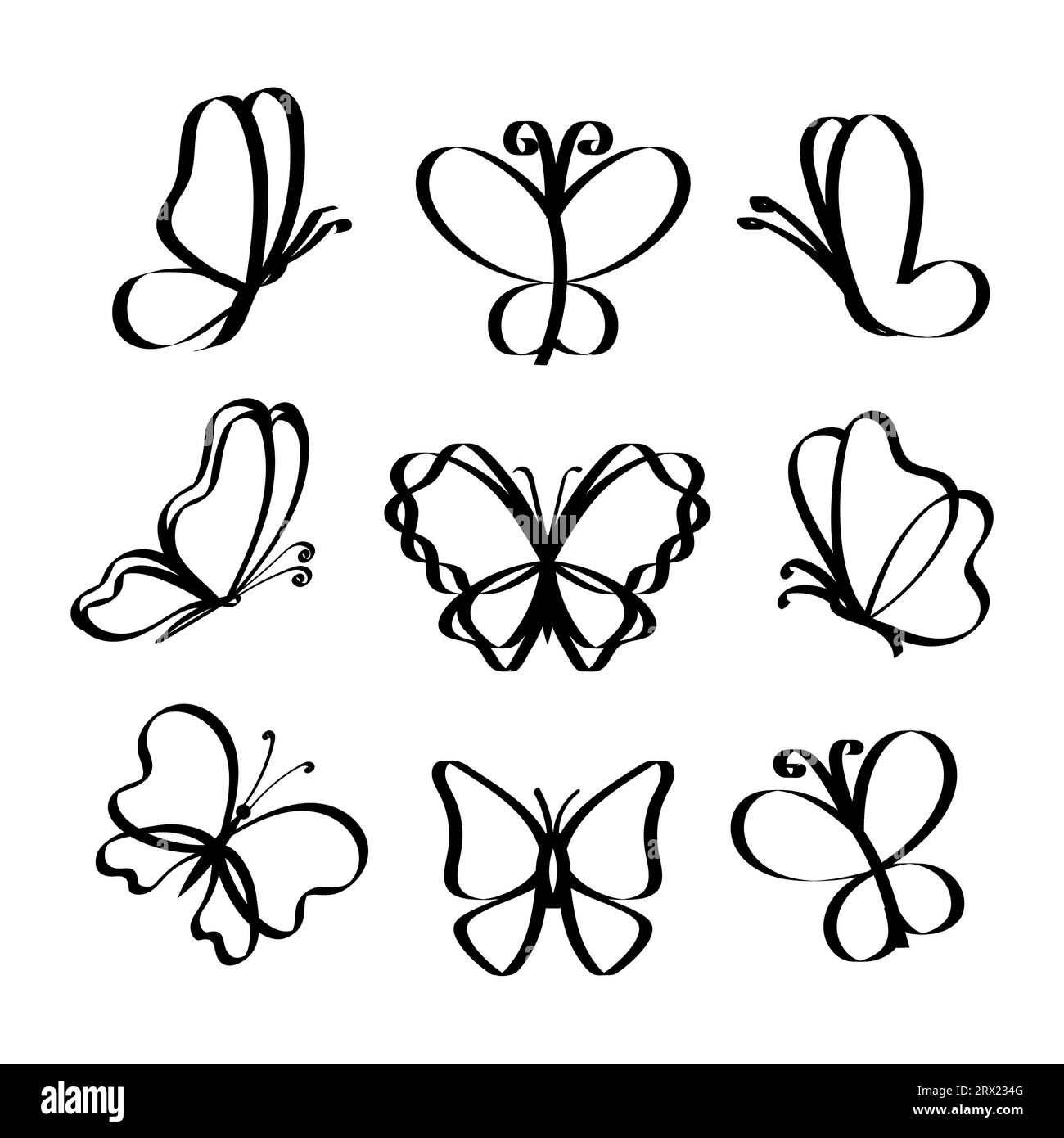 Butterfly line drawing elements set isolated on white background for ...
