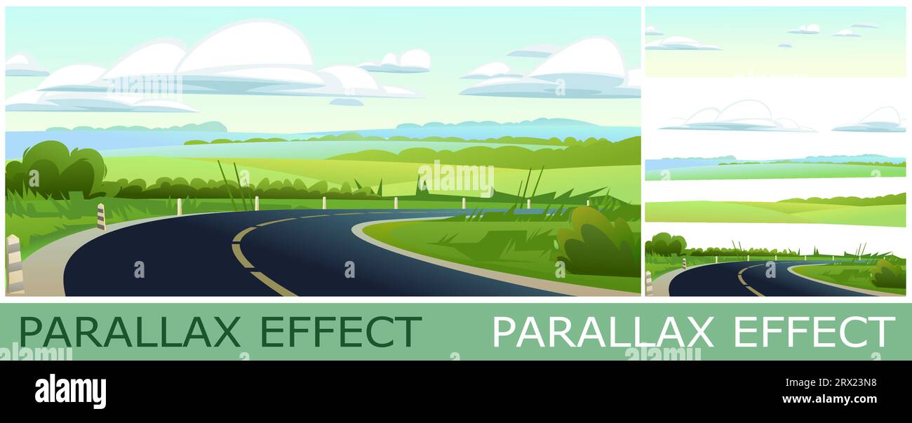 Road Turn Summer Landscape With Far Fields And Meadows Set Of Slides Create Parallax Image