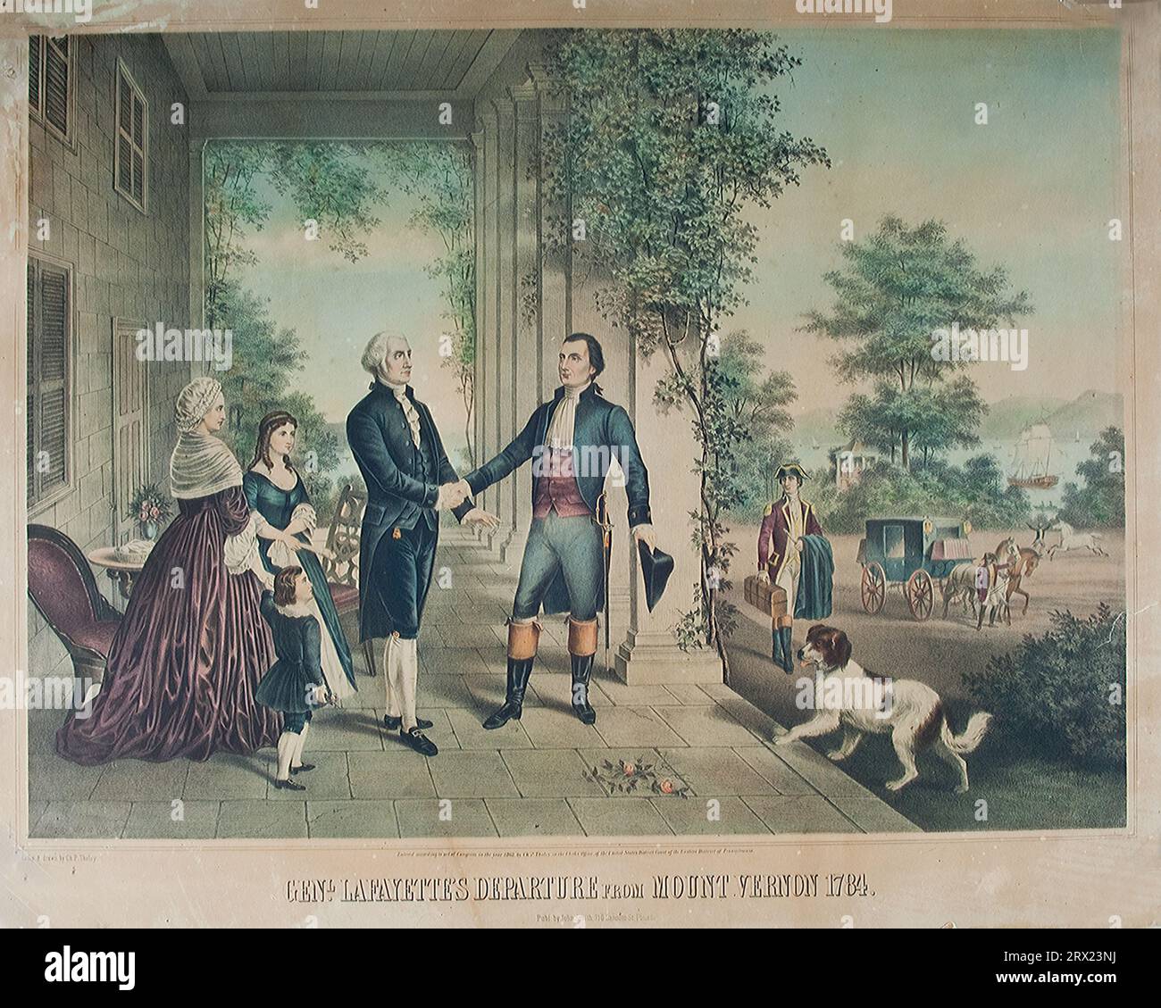 Lithograph, "Genl. Lafayette's Departure from Mount Vernon 1784". DL*60 ...