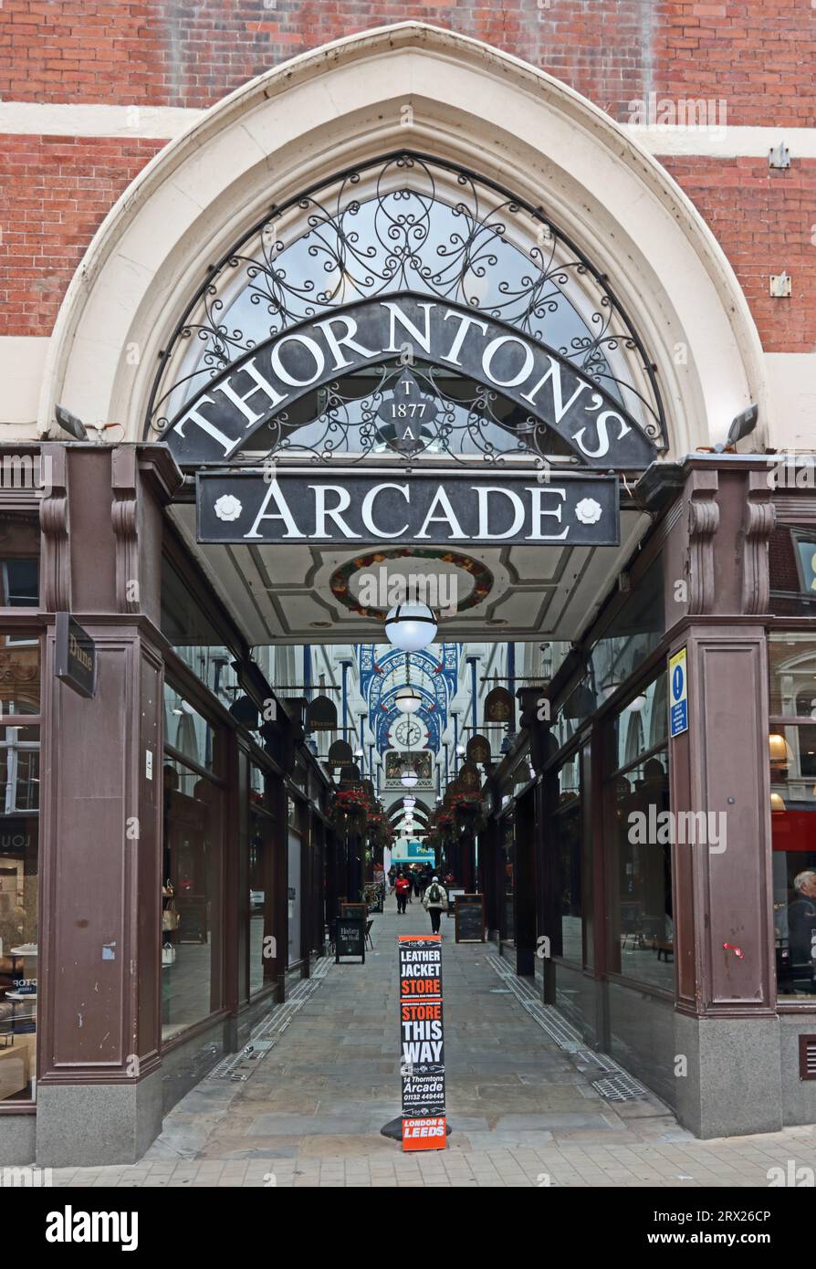 Sign over entrance to Thornton's Arcade, Leeds Stock Photo - Alamy