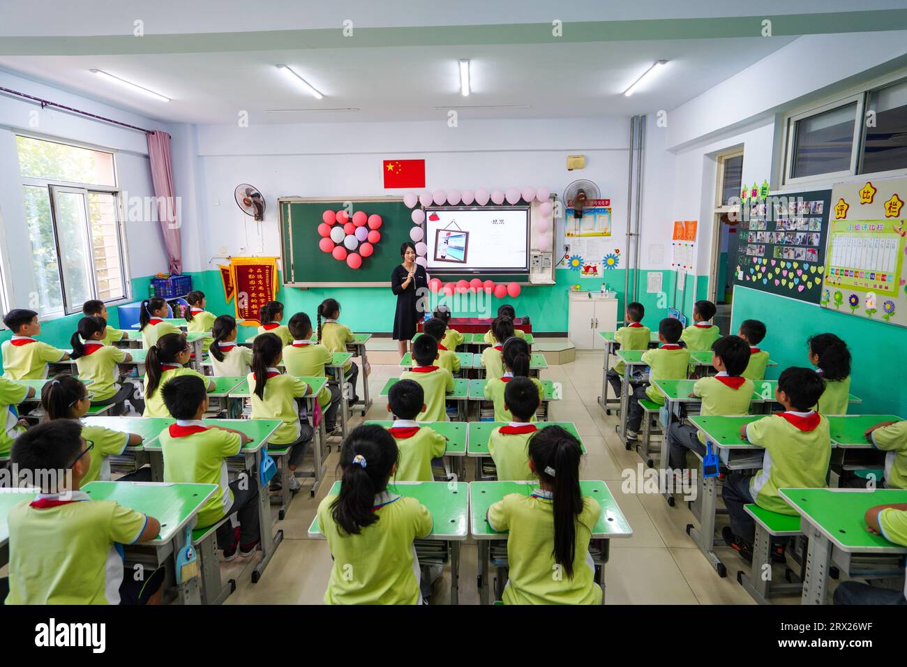 Luannan County, China - September 7, 2022: Pupils are reading poems ...