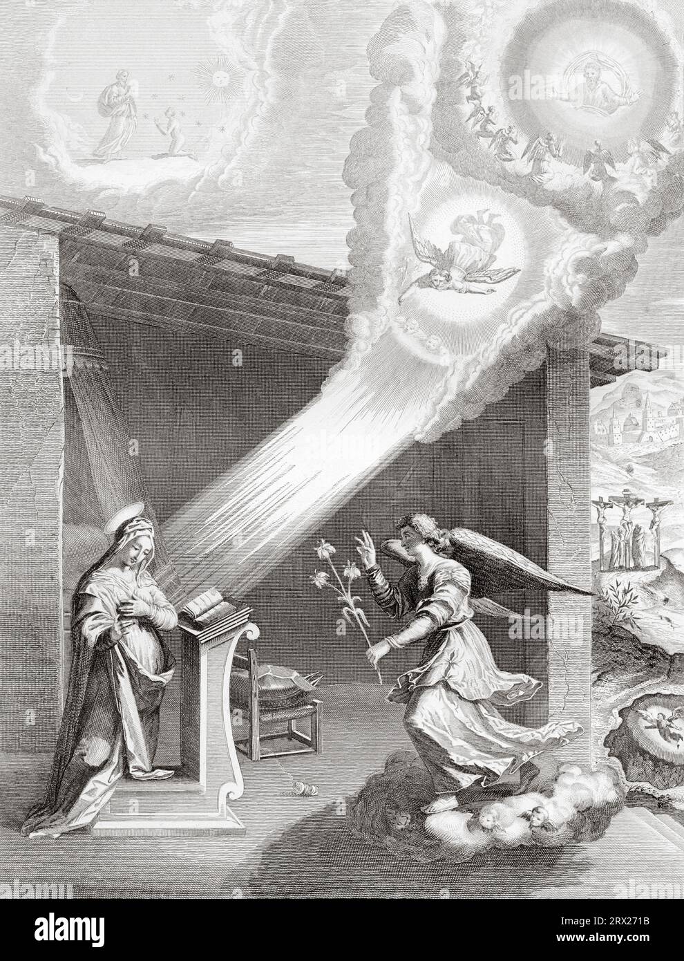 Annunciation to the Blessed Virgin Mary. The angel Gabriel announces to ...