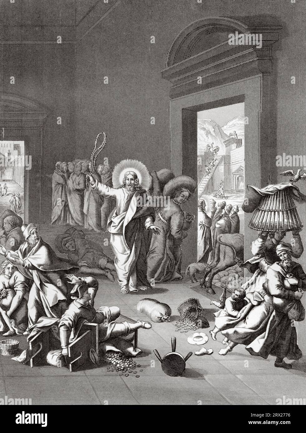 Jesus cleanses the temple and expels the merchants. Illustration for ...