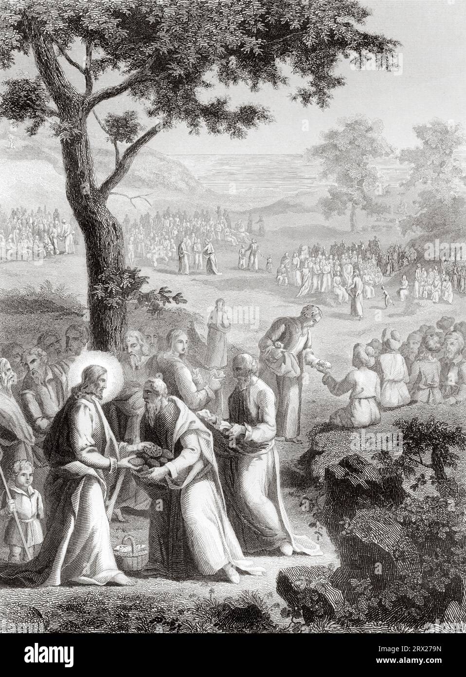 The miracle of the five loaves and the two fish. Illustration for The ...