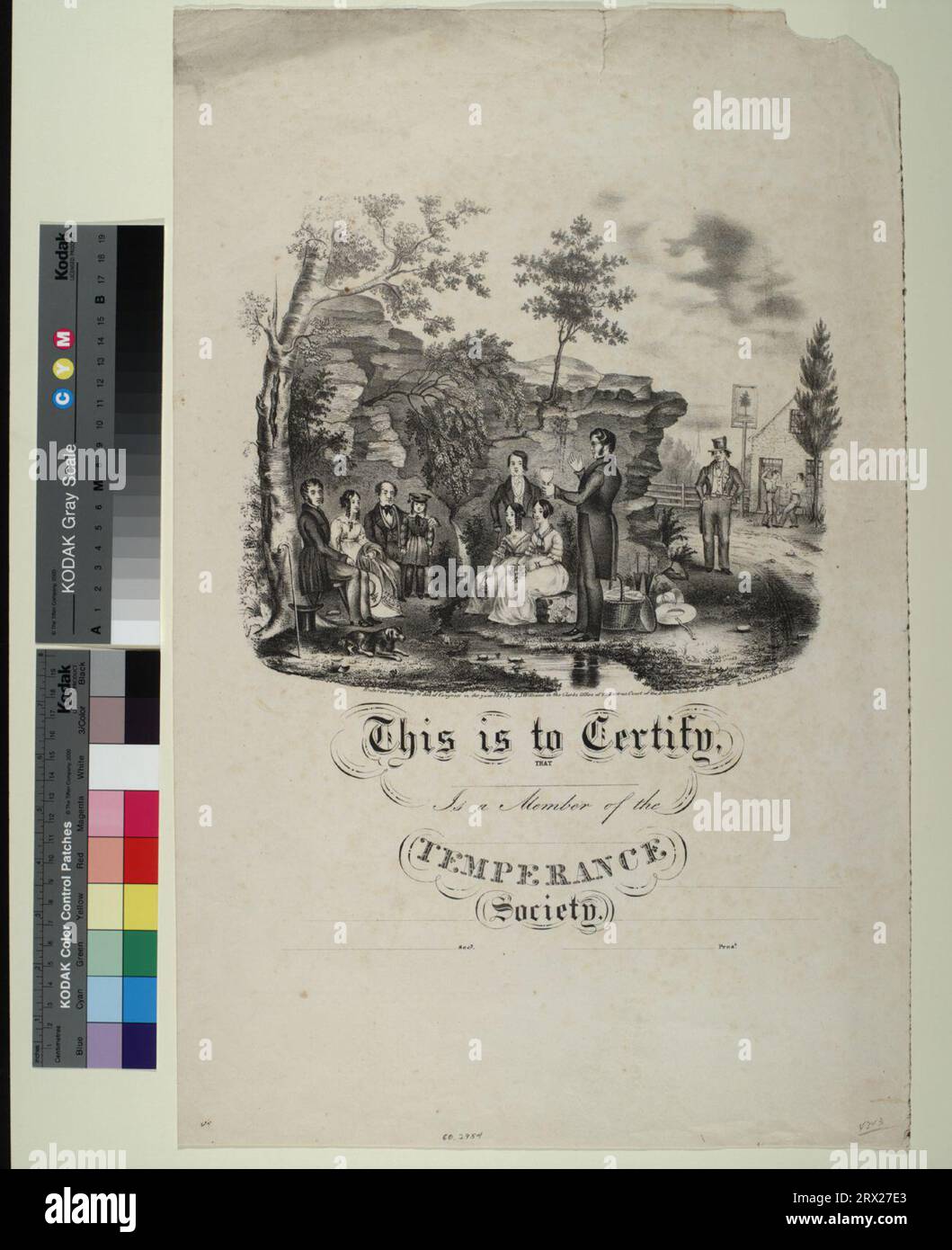 DL.60.2954; Lithograph, 'Temperance Society Membership Certificate ...