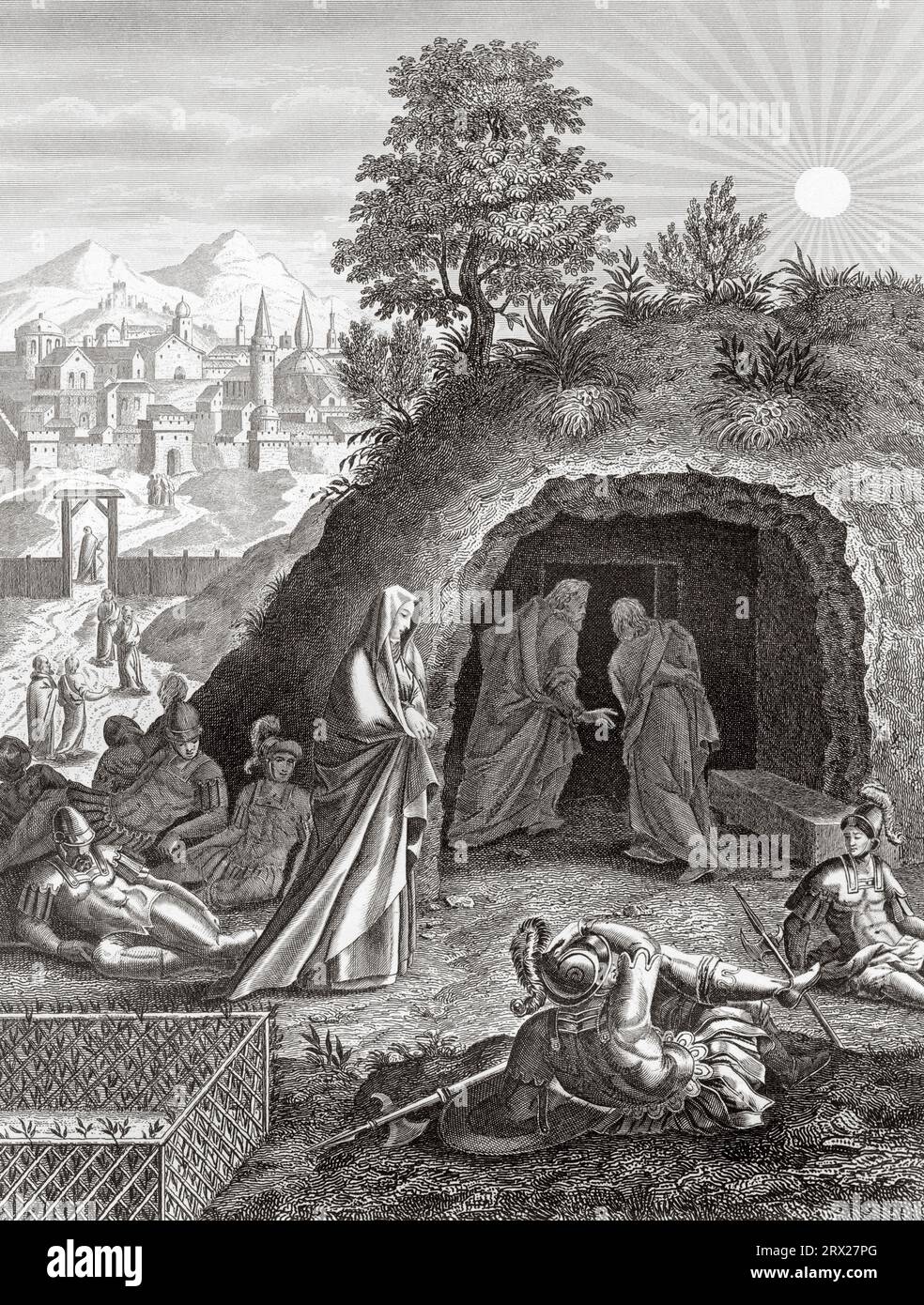 The disciples Peter and John go to the tomb of Jesus. Illustration for ...