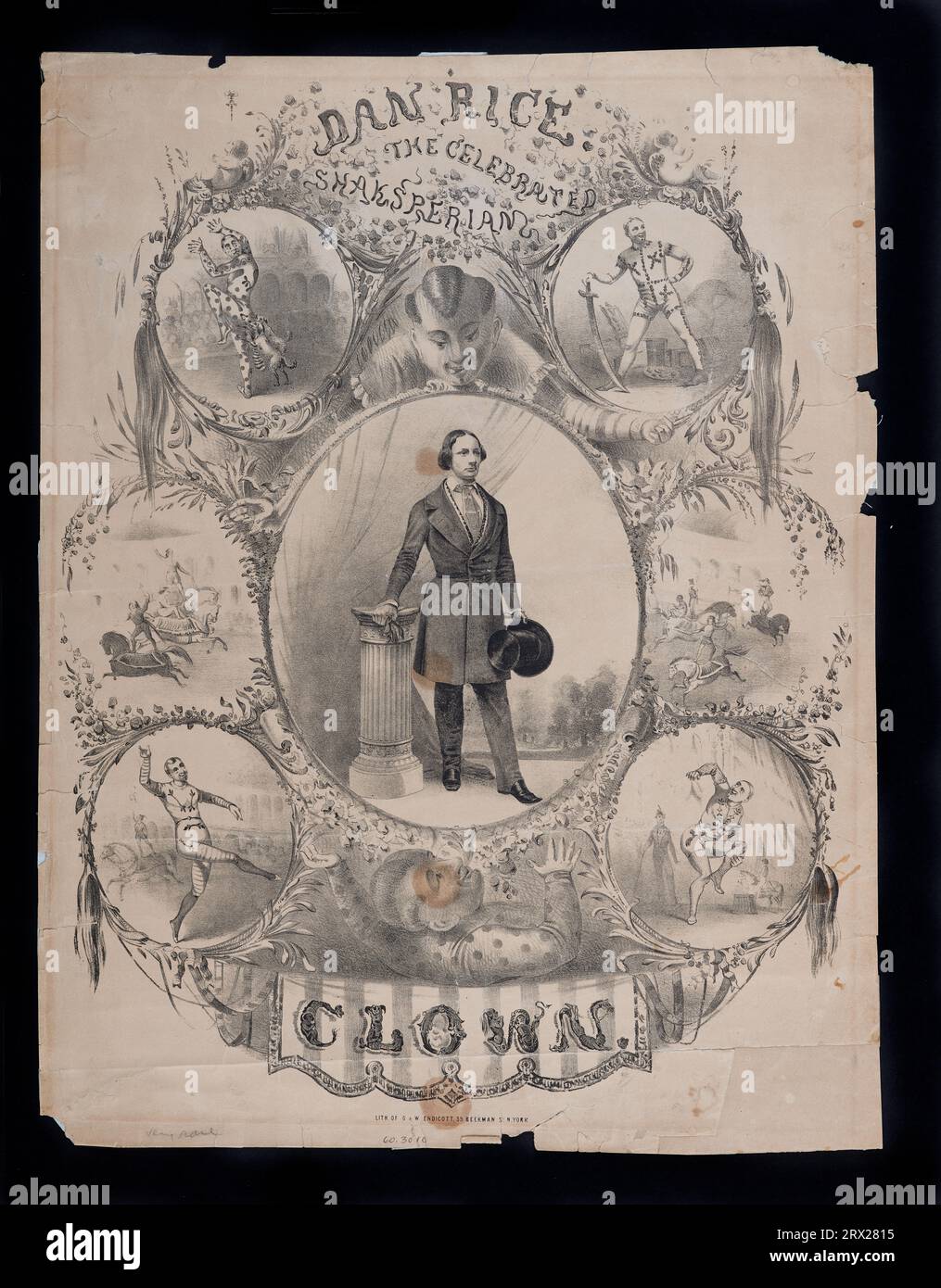 Lithograph, Dan Rice, The Celebrated Shaksperian [sic] Clown. DL.60. ...