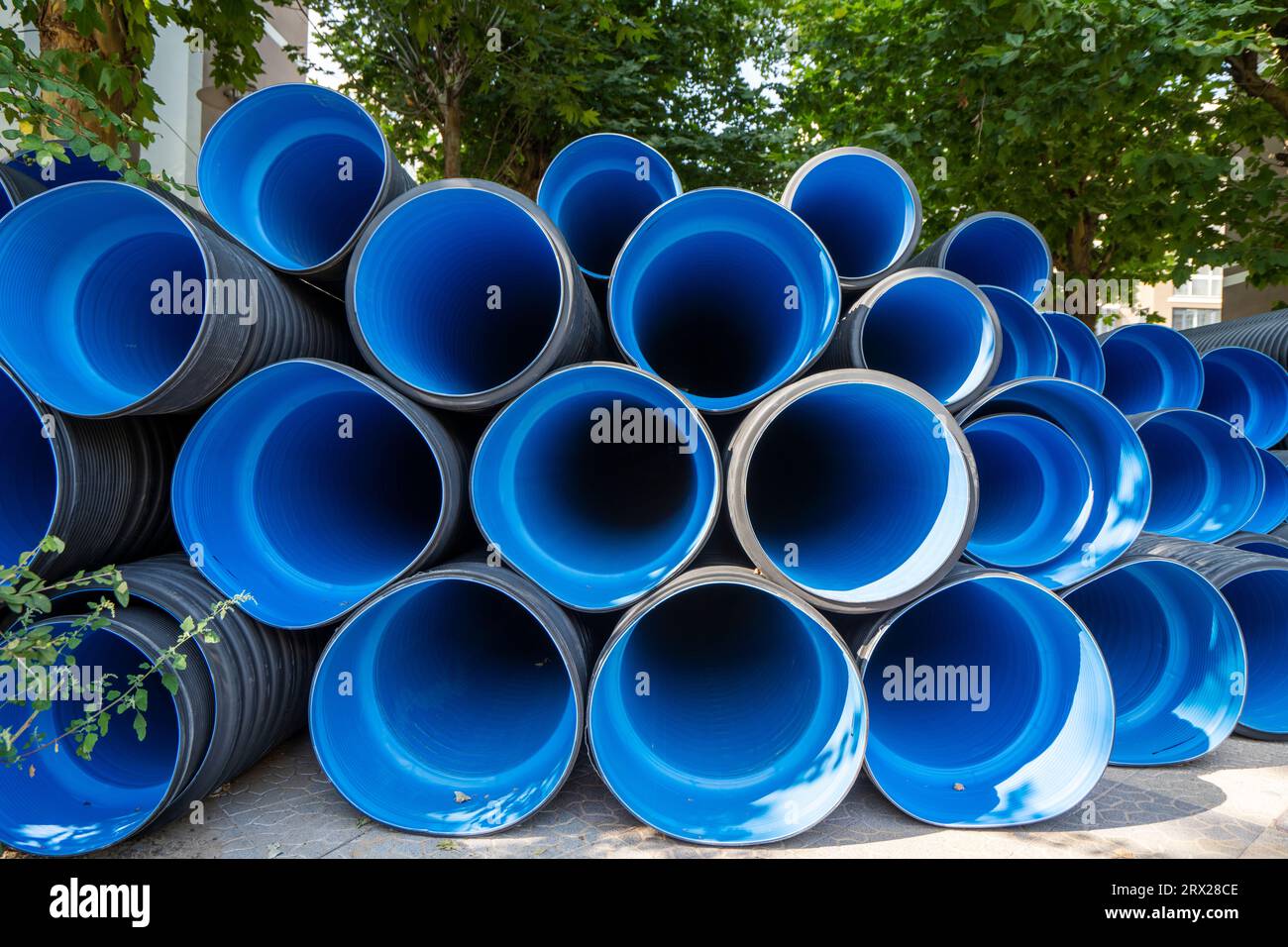 High strength plastic pipe on construction site Stock Photo - Alamy