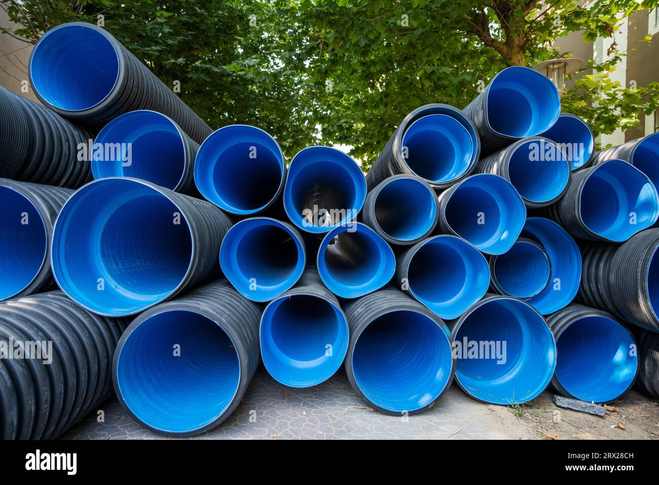 High strength plastic pipe on construction site Stock Photo - Alamy