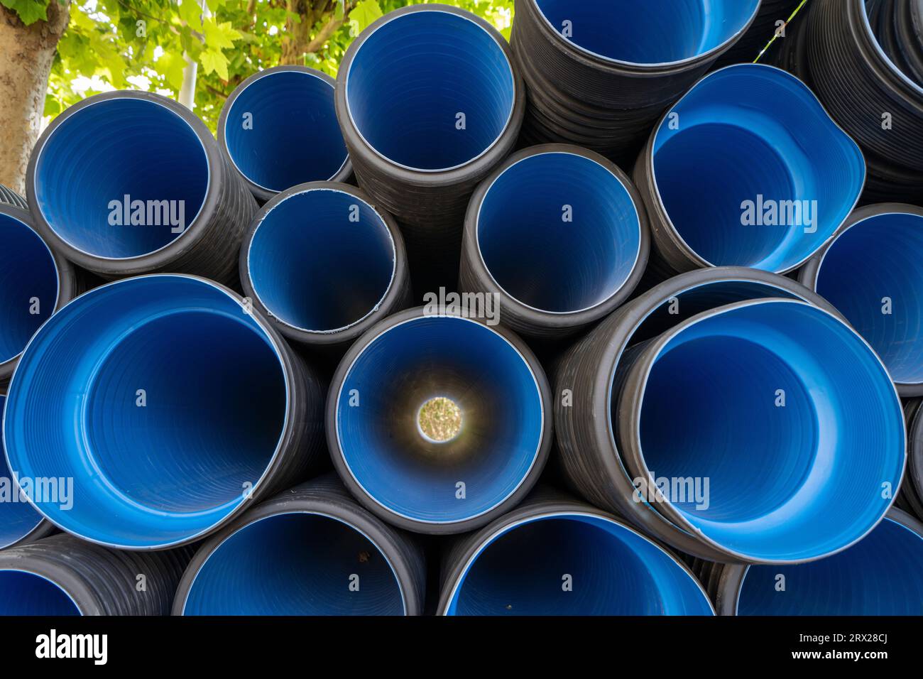 High strength plastic pipe on construction site Stock Photo - Alamy
