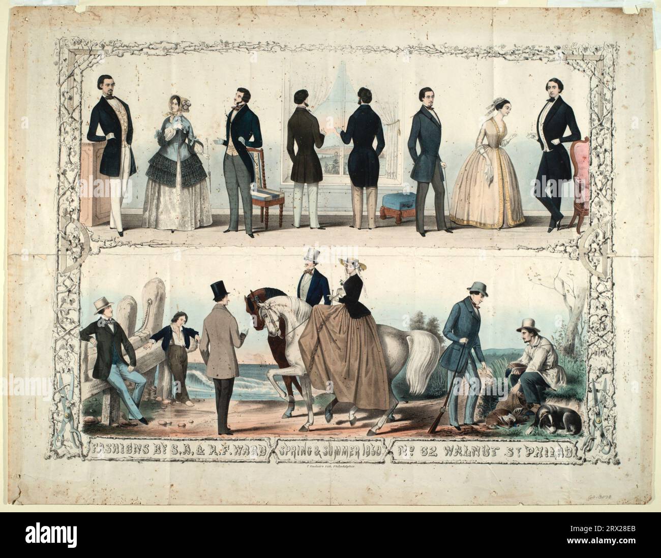 Lithograph, "Fashions by S.A. & A.F. Ward: Spring & Summer 1850". DL*60 ...