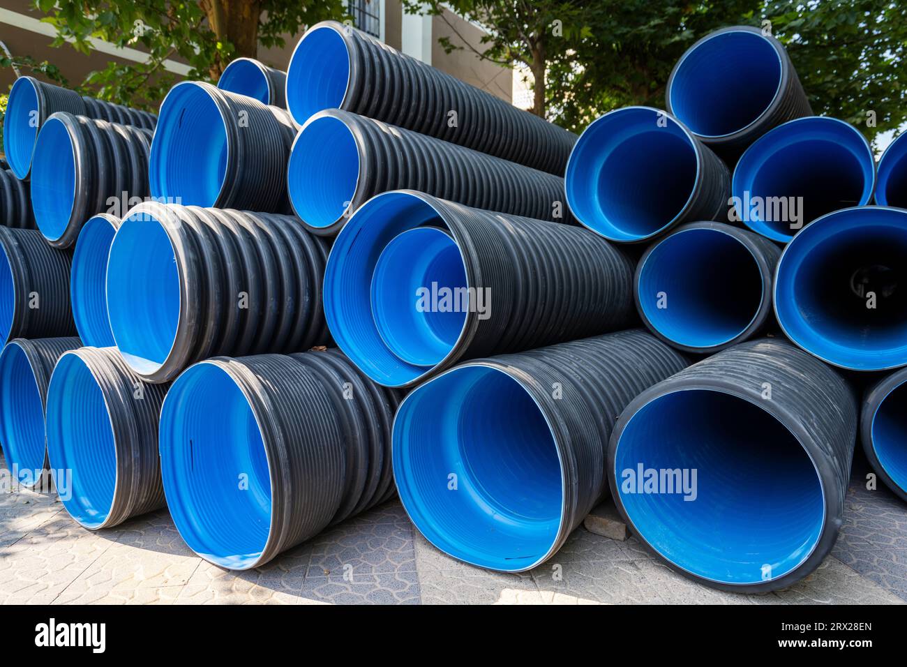 High strength plastic pipe on construction site Stock Photo - Alamy