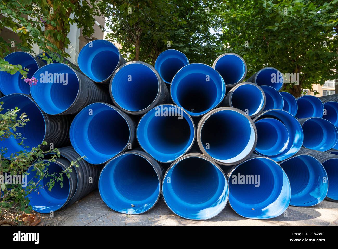 High strength plastic pipe on construction site Stock Photo - Alamy