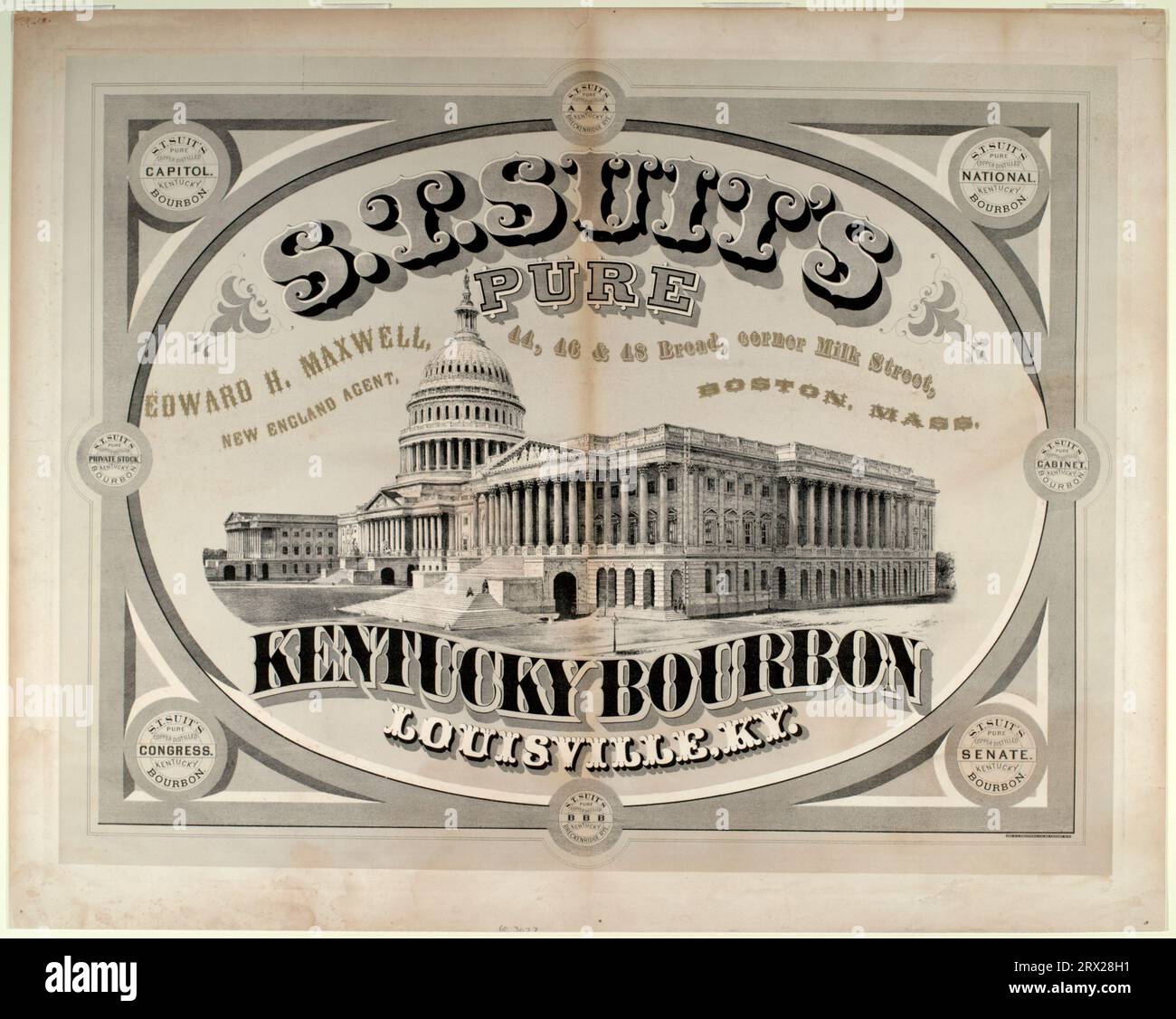 Lithograph, advertisment for "S.T. Suit's Pure Kentucky Bourbon". DL*60 ...