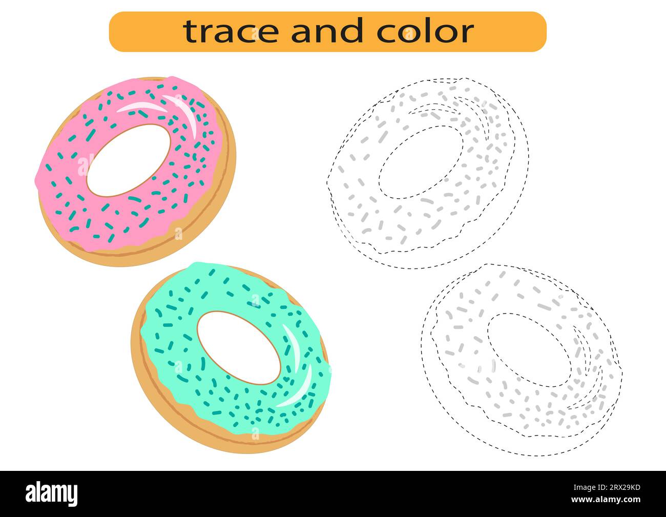 Tracing lines for children development, bright donut baking ...