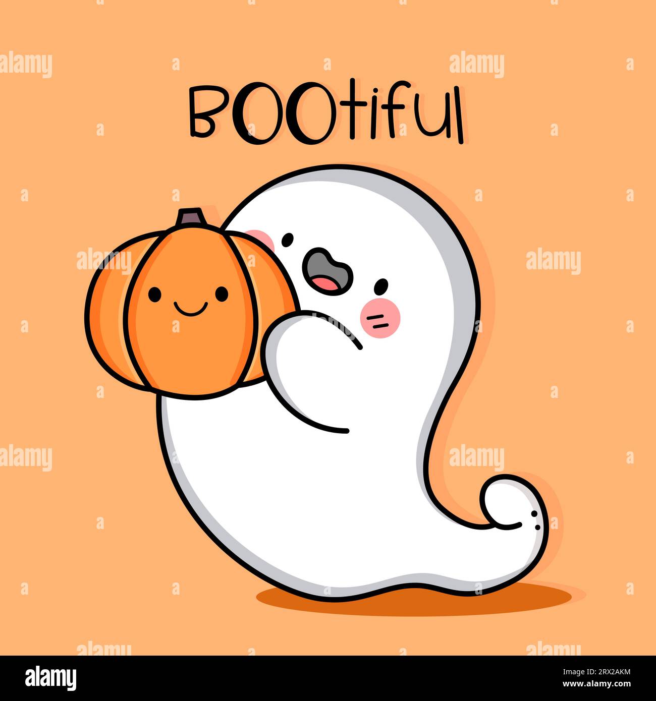 Cute kawaii ghost holding pumpkin. Bootiful text. Vector illustration Stock Vector Image & Art ...