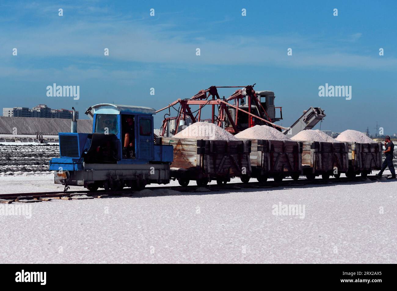 Evpatoria, Russia. 21st Sep, 2023. Extraction of pink salt on Lake ...