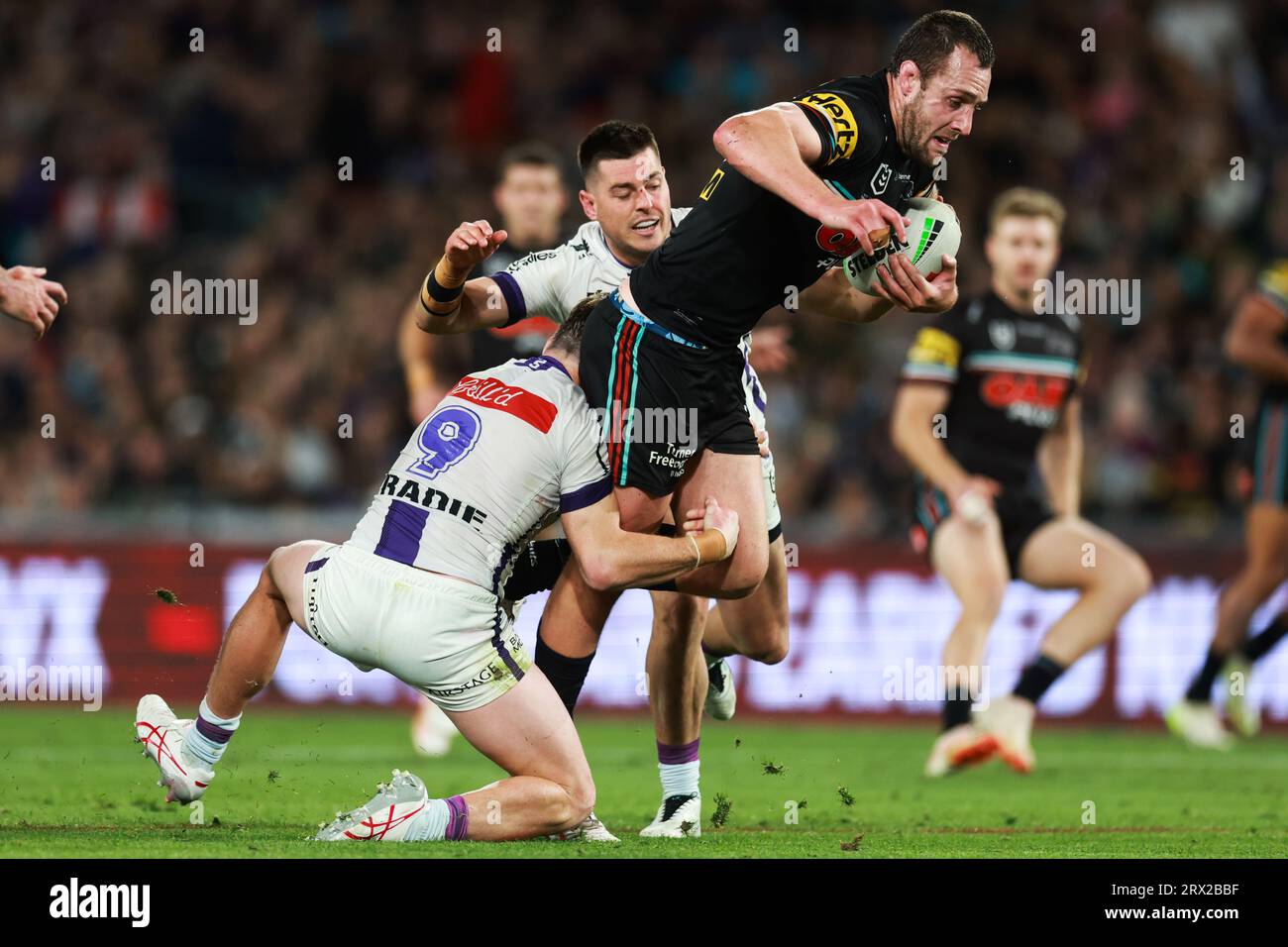 Sydney, Australia. 22nd Sep, 2023. Isaah Yeo of the Panthers is tackled ...