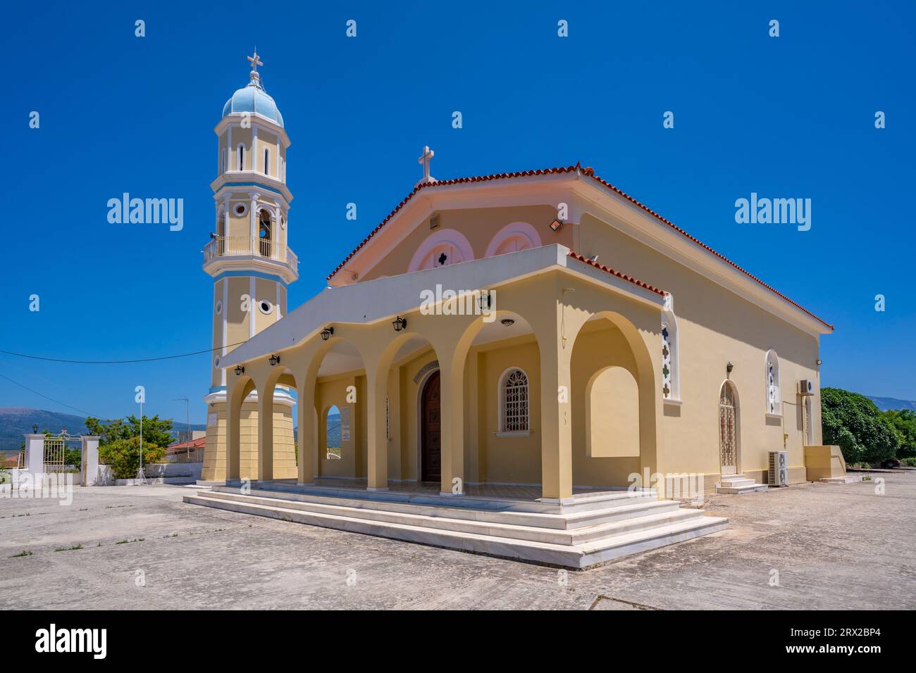 View of typical Greek Orthodox Church near Lakithra, Kefalonia, Ionian ...
