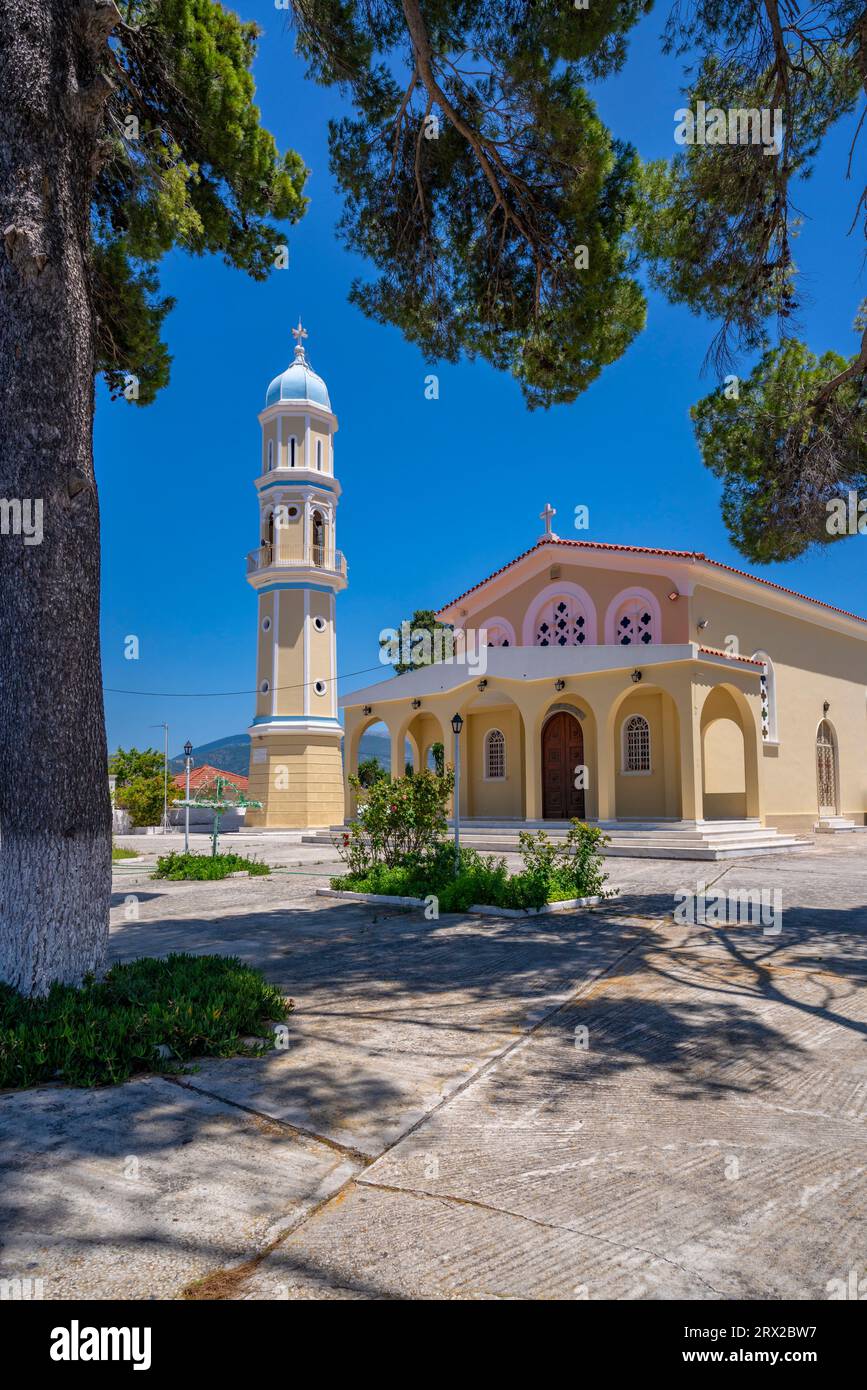 View of typical Greek Orthodox Church near Lakithra, Kefalonia, Ionian ...