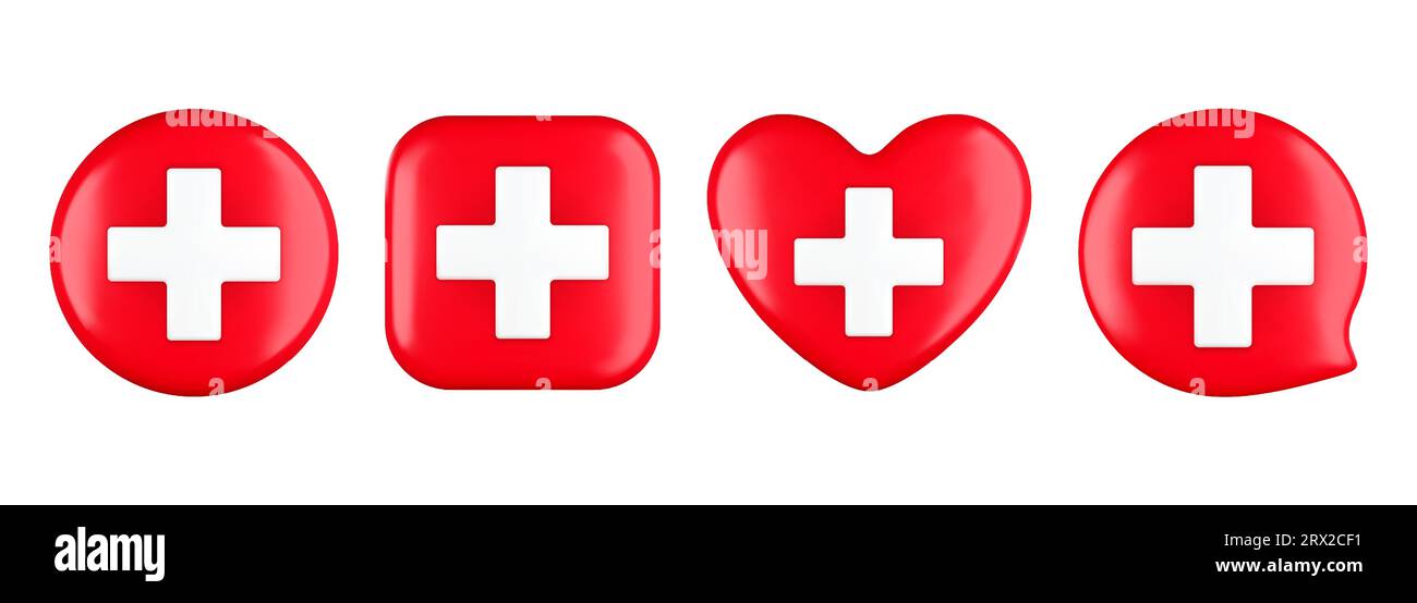 Realistic red heart with white cross in 3D style. Symbol of medicine ...