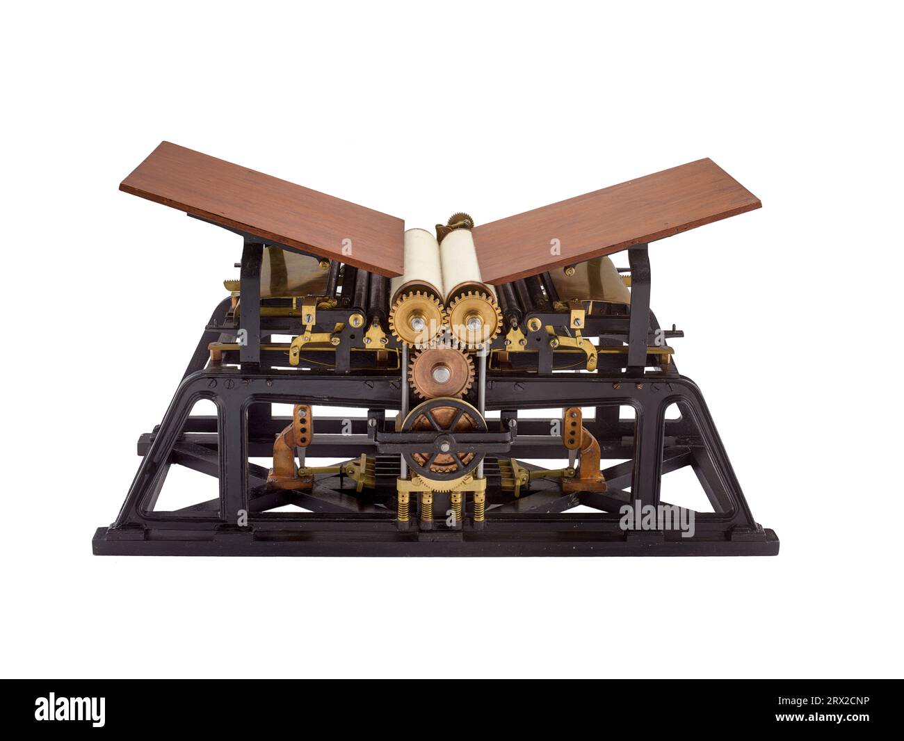 Patent model. Double cylinder flatbed printing press, Hoe, 1842, patent ...