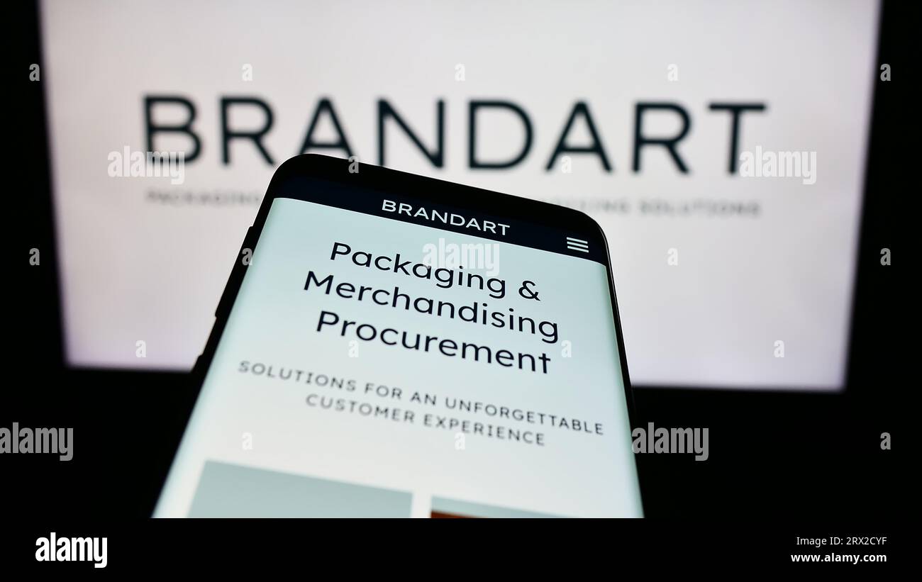 Mobile phone with website of Italian packaging company Brandart SpA on ...