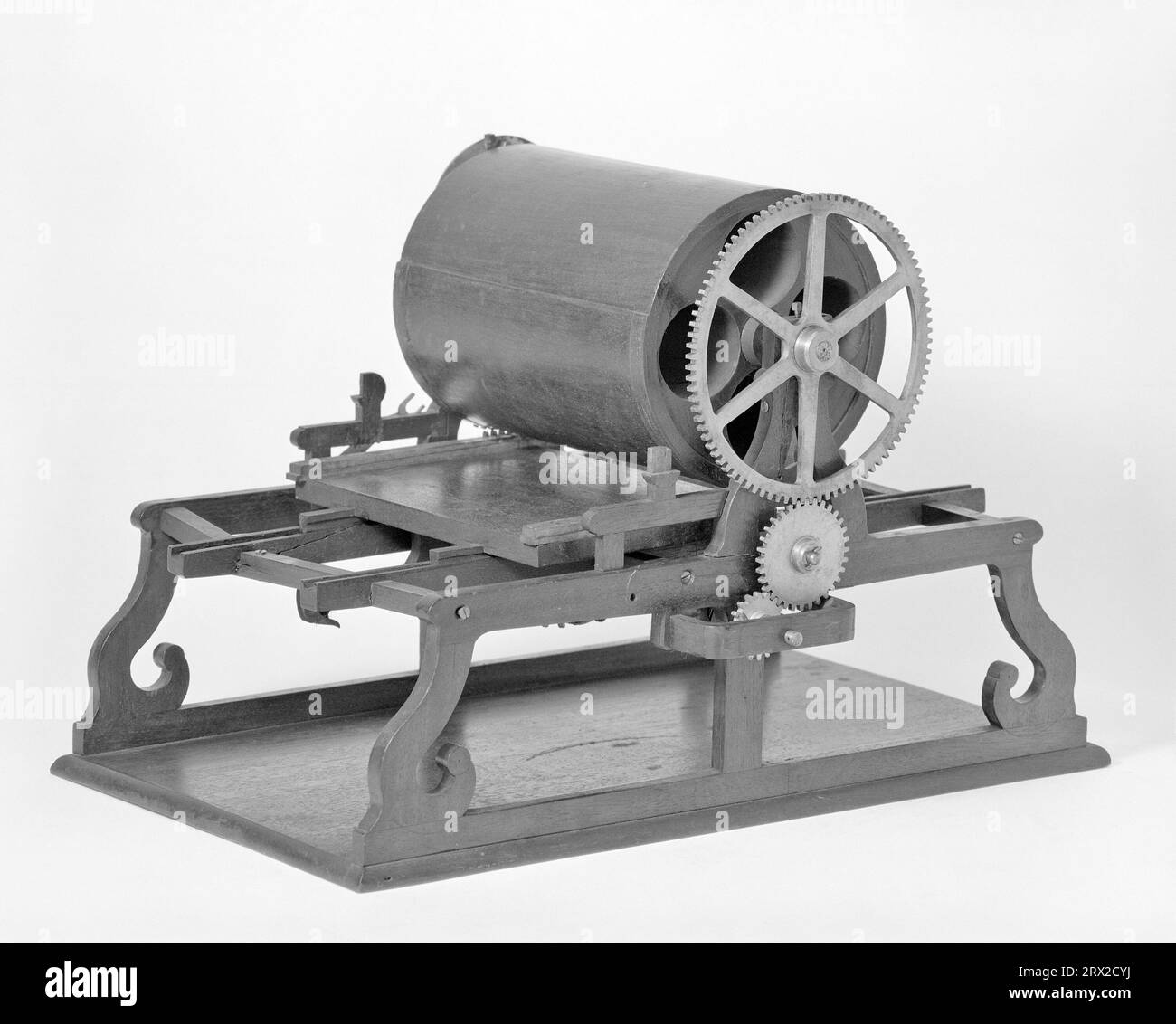 Patent models. Flatbed cylinder printing press, Hoe, patent no. 3551 ...