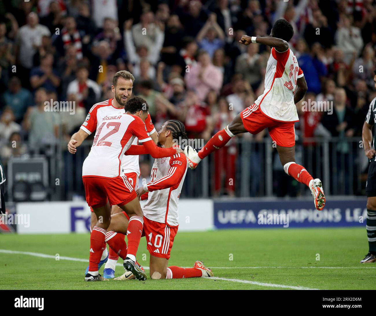 Torjubel 1:0 München, V.li. Harry Kane (Bayern), Jamal Musiala (Bayern ...