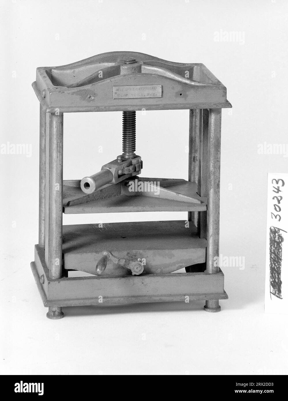 Patent model. Bookbinder standing press, Pelletreau, patent no. 30243 ...