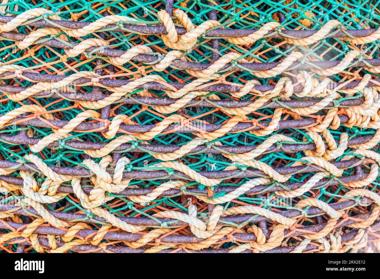 Crab traps stacked on the dock in Sisimiut, Western Greenland, Polar ...