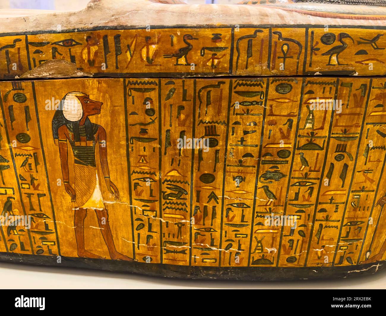 View of the remains of an ancient Egyptian Sarcophagus on display at ...