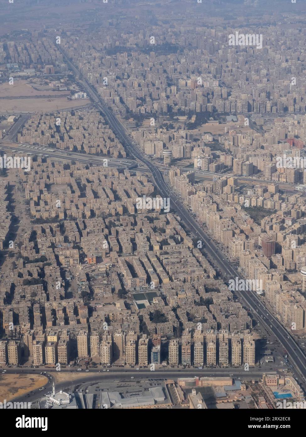 Aerial view of the city of Cairo, along the banks of the River Nile ...