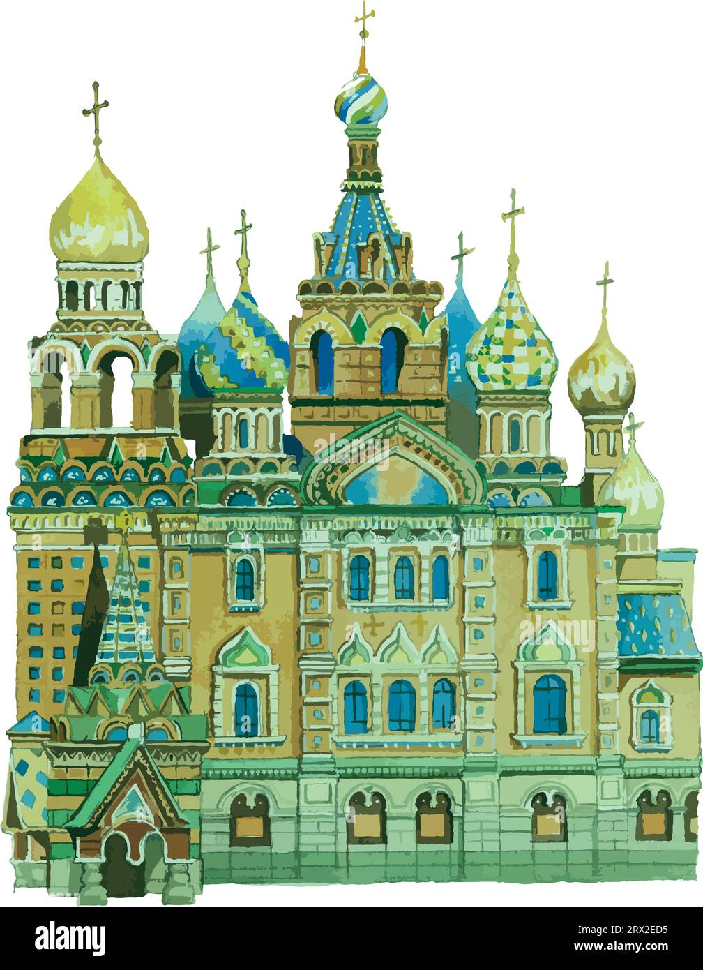 Watercolor style flat drawing of the SAINT BASIL'S CATHEDRAL, MOSCOW ...