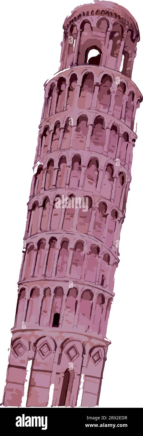 Watercolor style flat drawing of the LEANING TOWER OF PISA, PISA Stock ...