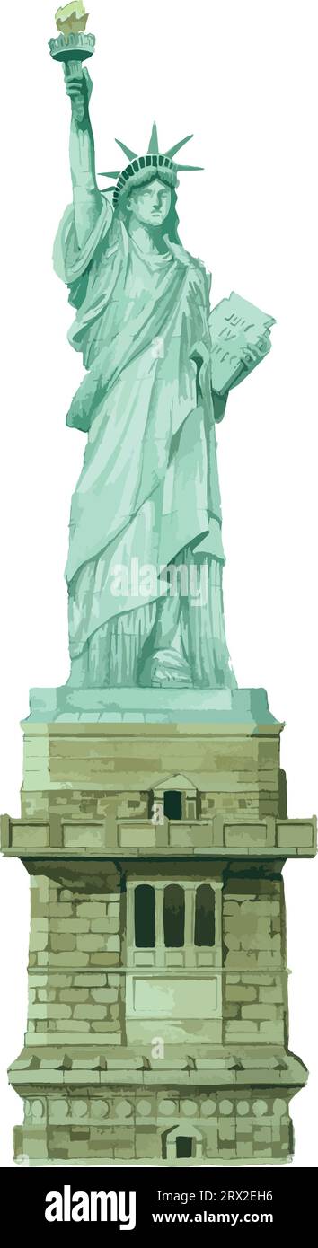 Watercolor style flat drawing of the STATUE OF LIBERTY, NEW YORK CITY ...